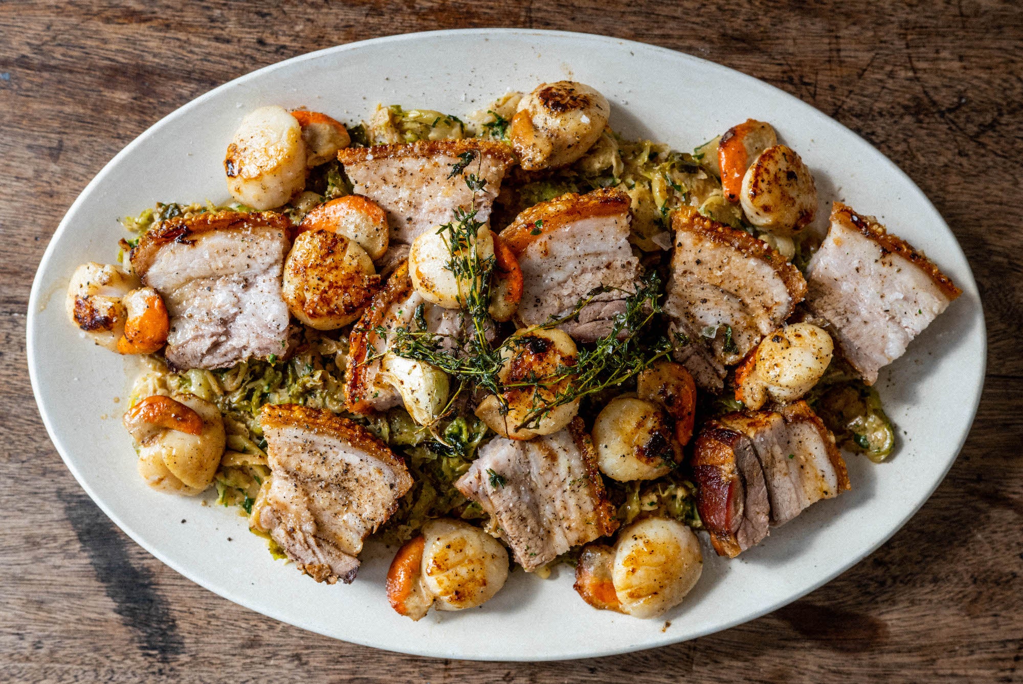 Gill Meller Seared Scallops with Roast Pork Belly Recipe | Edenmoor ...